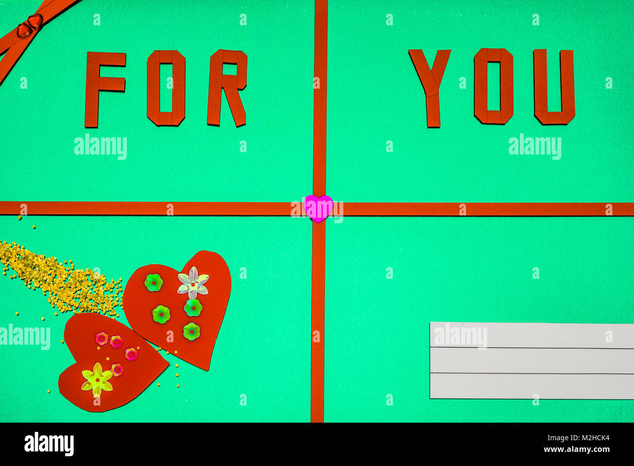 Greeting card "For You" with hearts on colored background Stock Photo ...