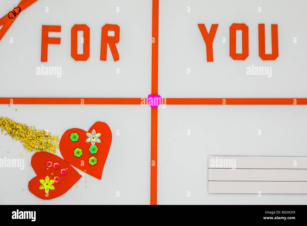Greeting card "For You" with hearts on colored background Stock Photo ...