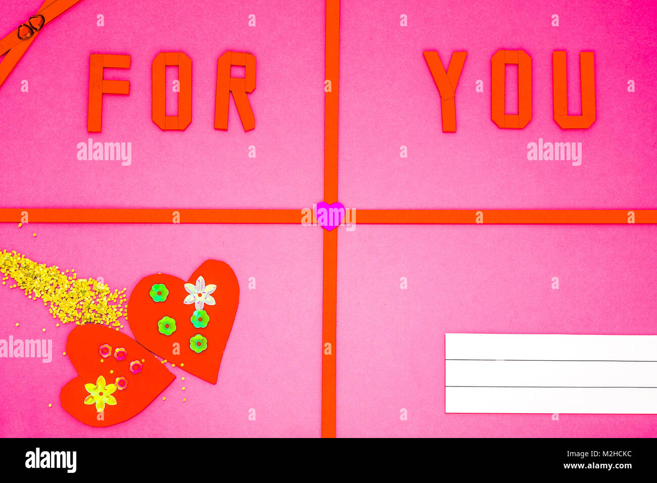 Greeting card "For You" with hearts on colored background Stock Photo ...