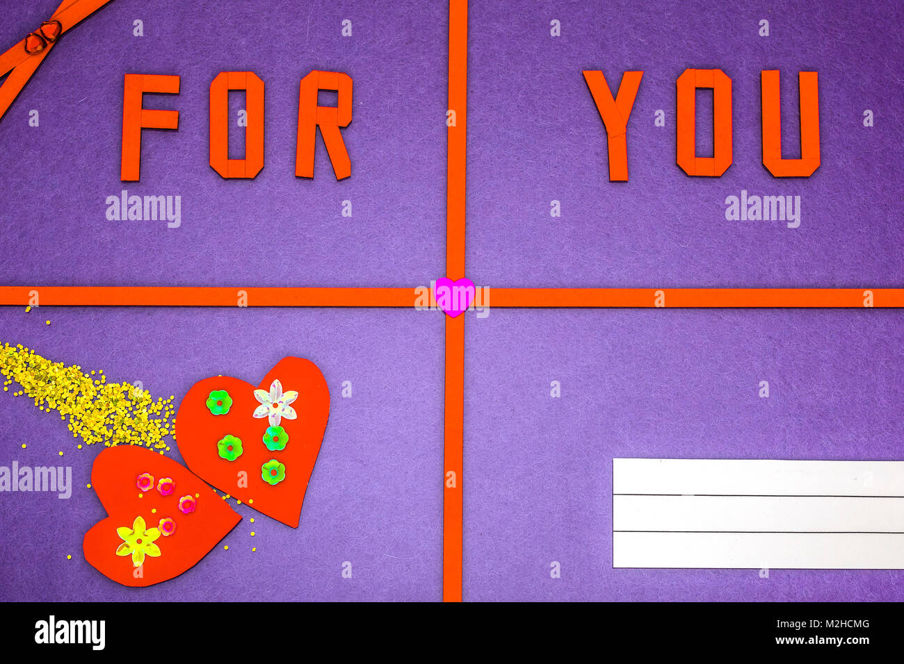 Greeting card "For You" with hearts on colored background Stock Photo ...