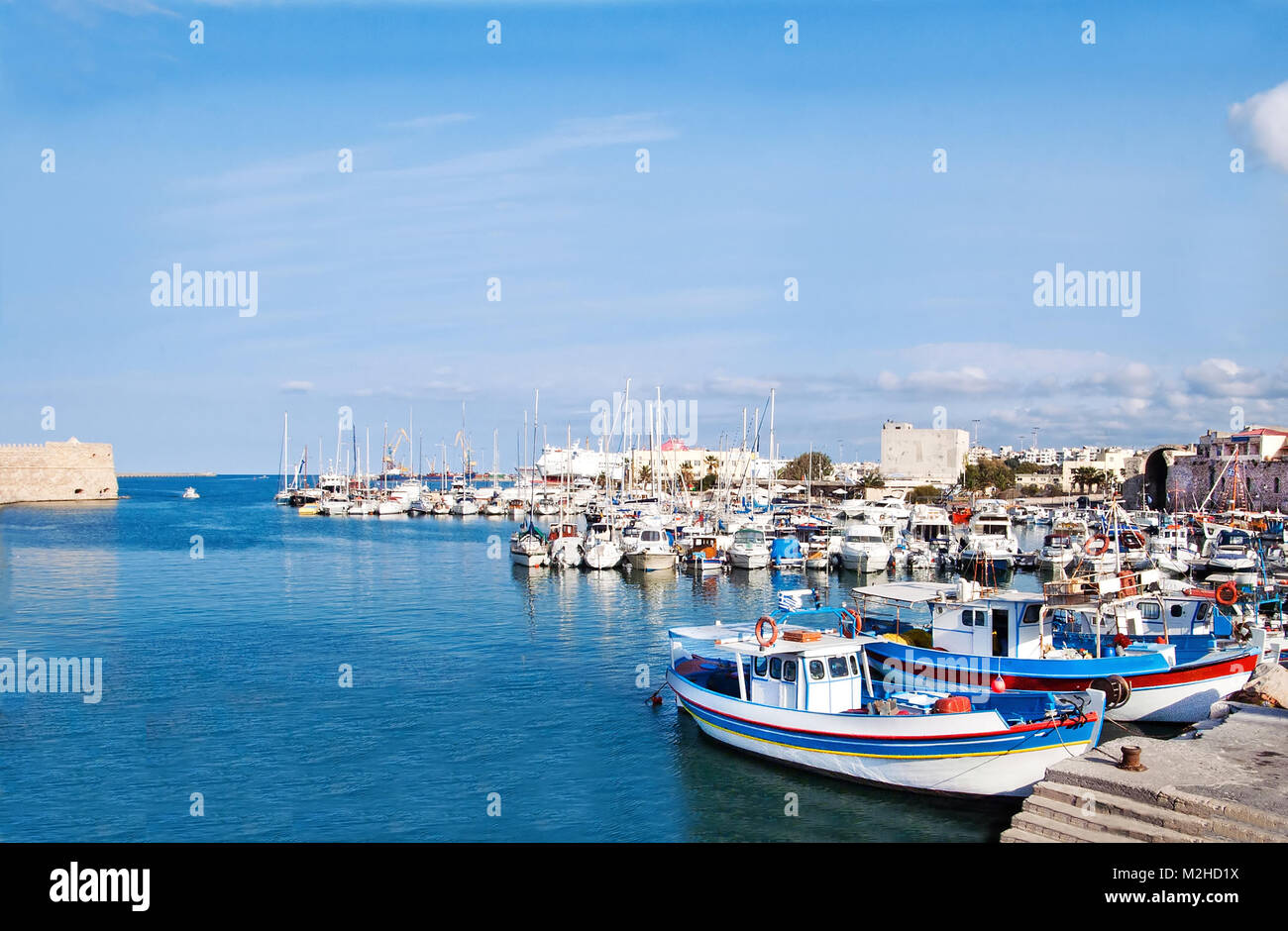 Heraklion port and venetian harbour in island of Crete, Greece Stock ...