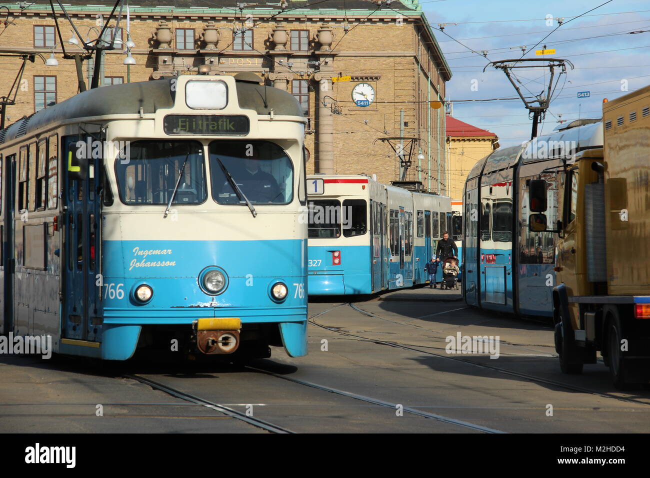 Gothenburg, Sweden, April 2017. A man with two small children on a ...