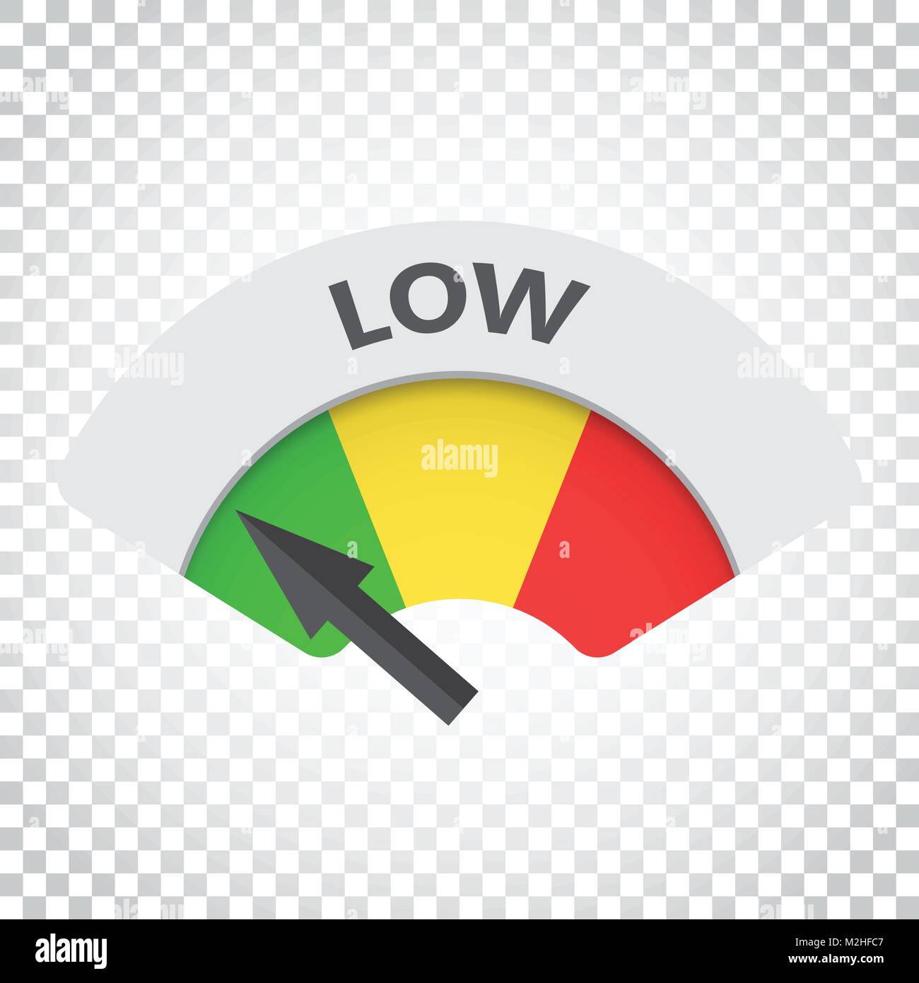 Low level risk gauge vector icon. Low fuel illustration on isolated ...