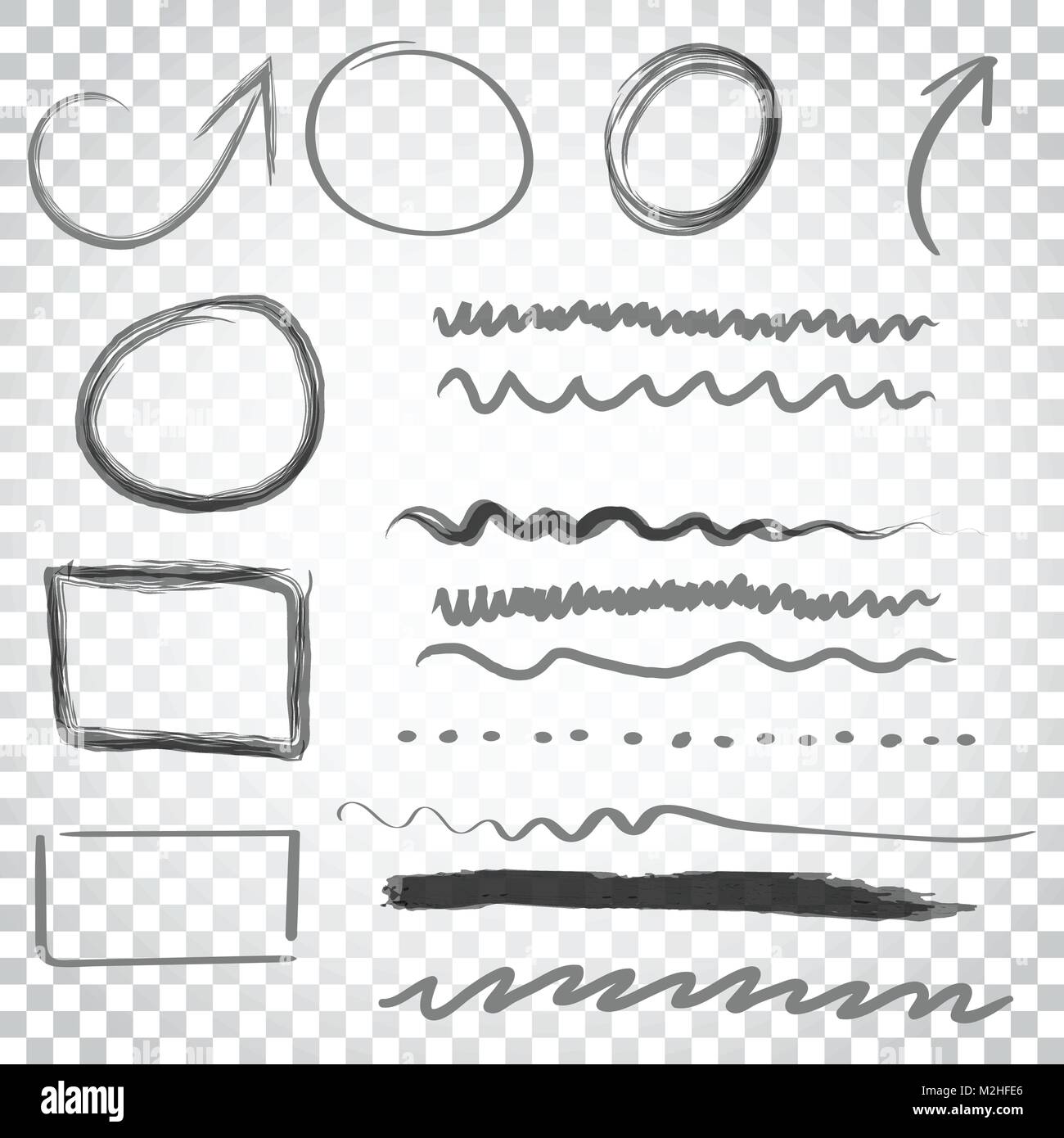 Hand drawn arrows and circles icon set. Collection of pencil sketch ...