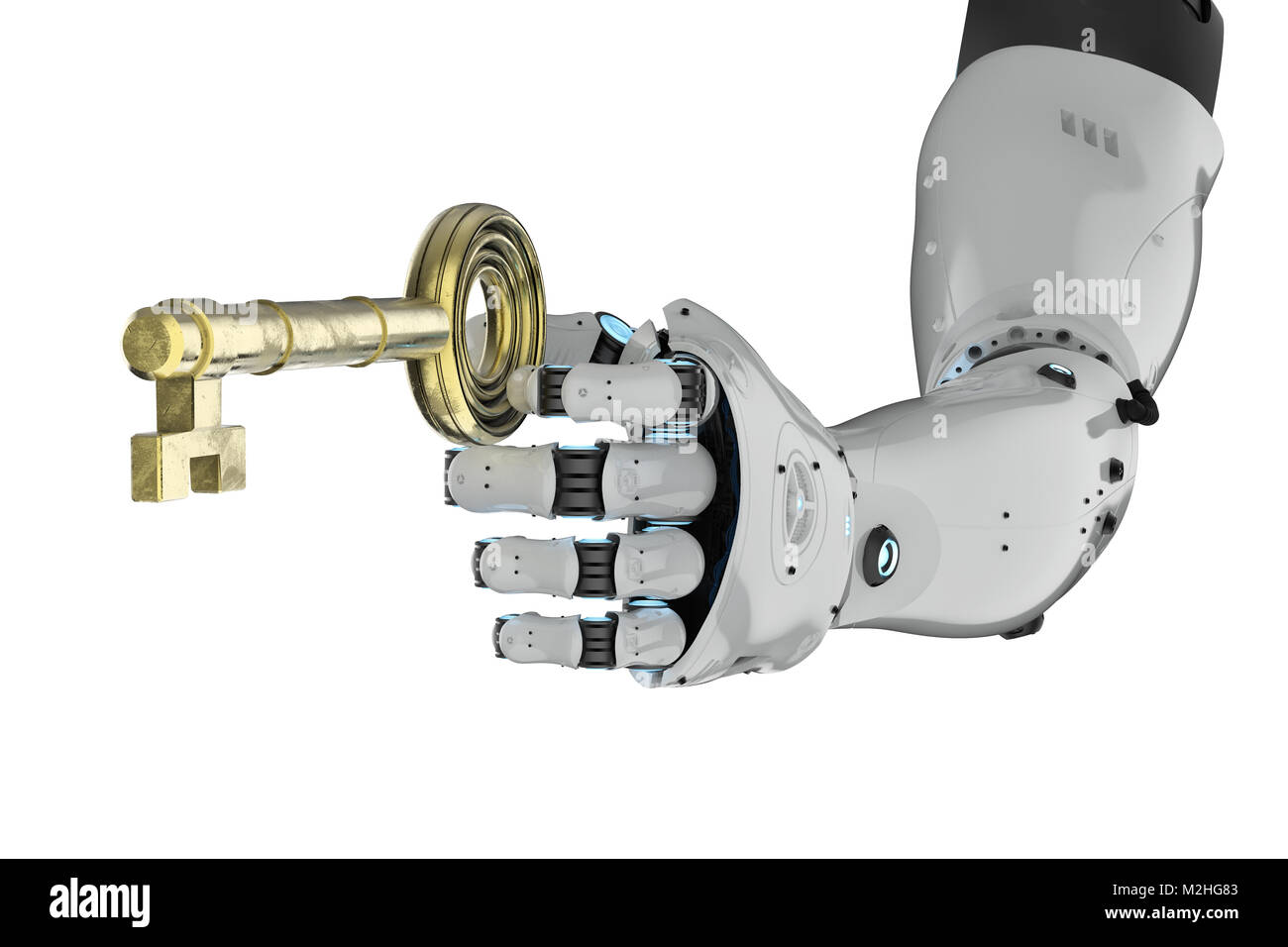 3d rendering robot hand holding golden key isolated on white Stock ...