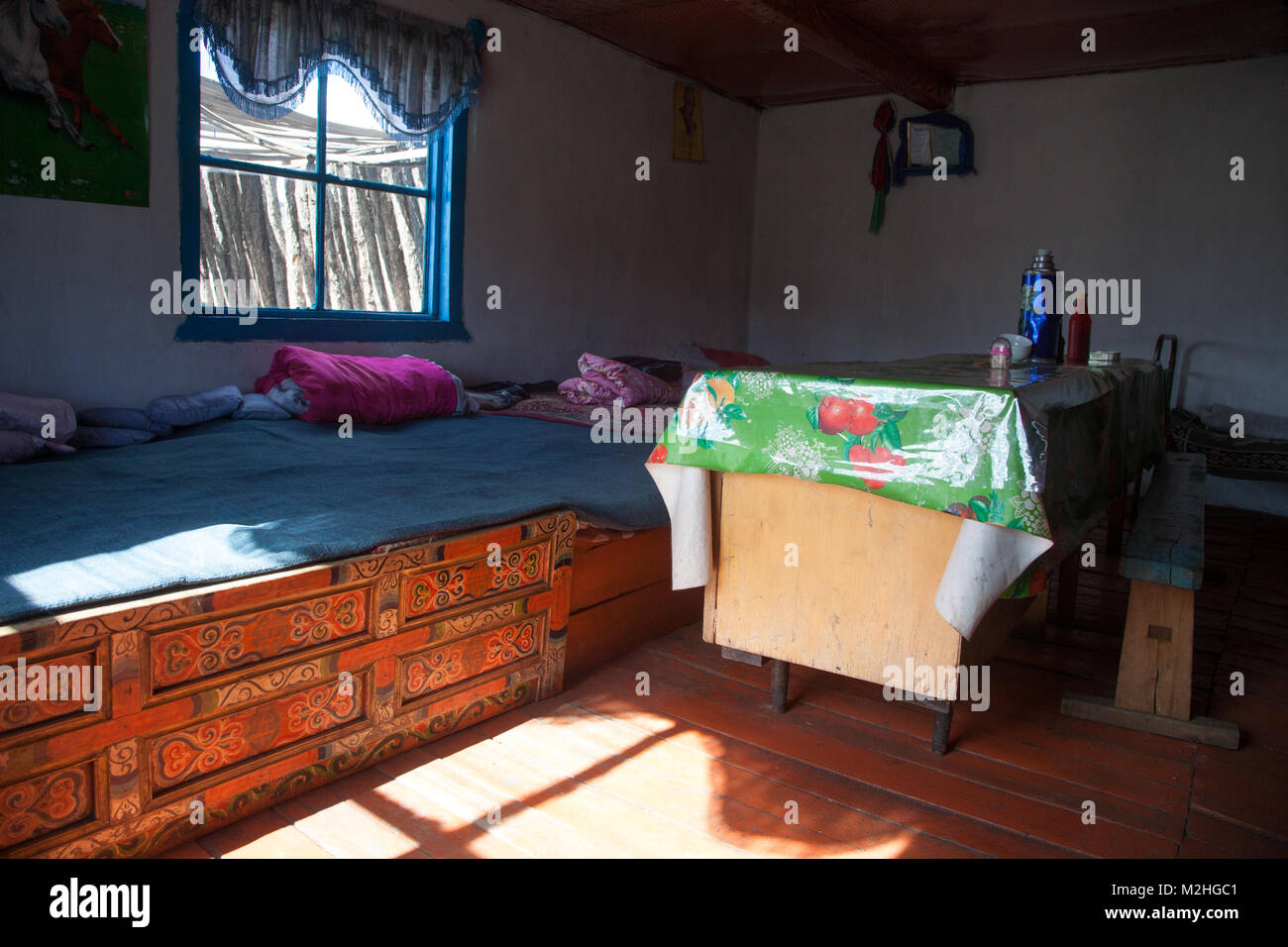 Interior of the Mongolian house. Poor, but clean Stock Photo - Alamy