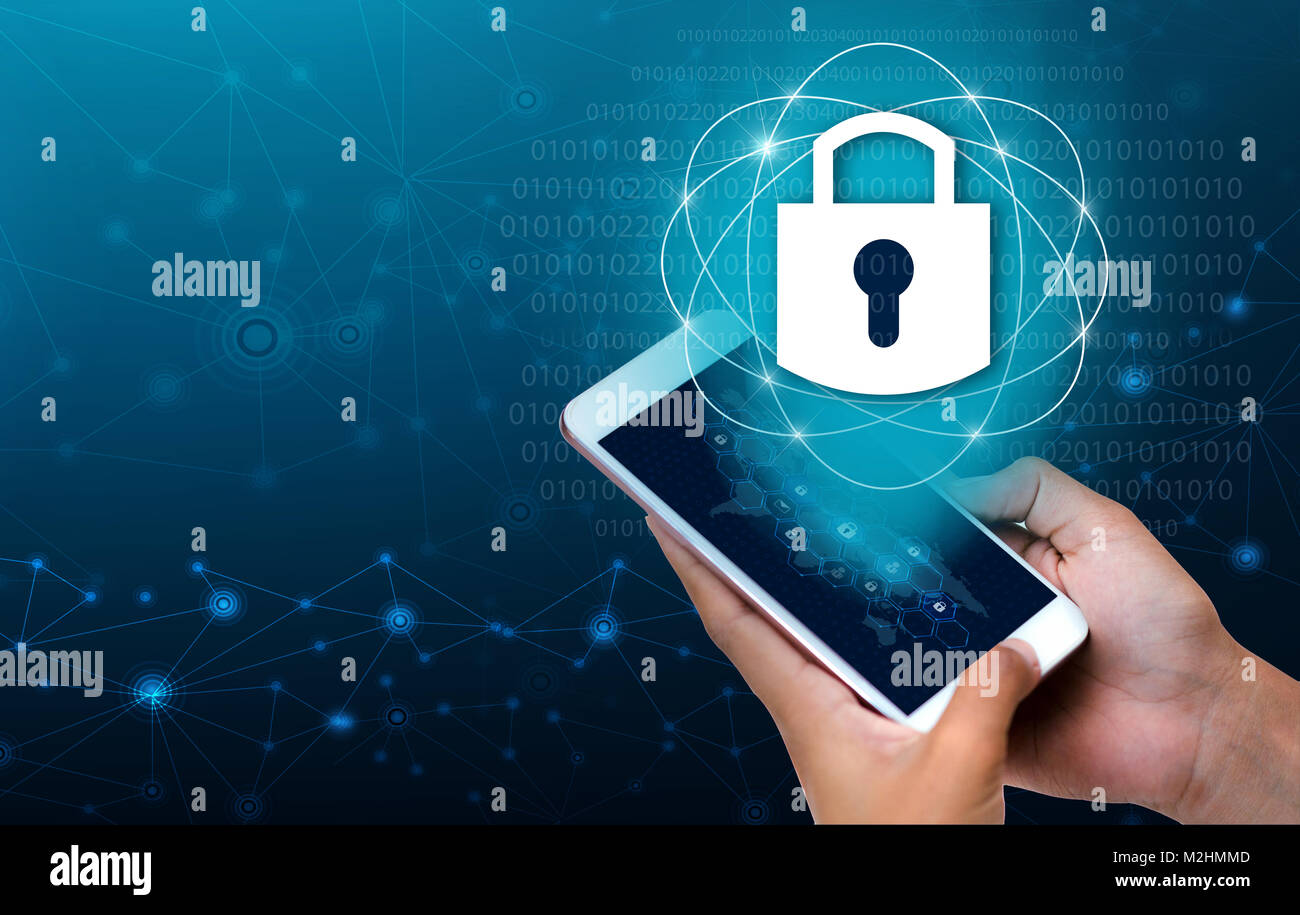 Unlocked smartphone lock Internet phone hand Businesspeople press the ...