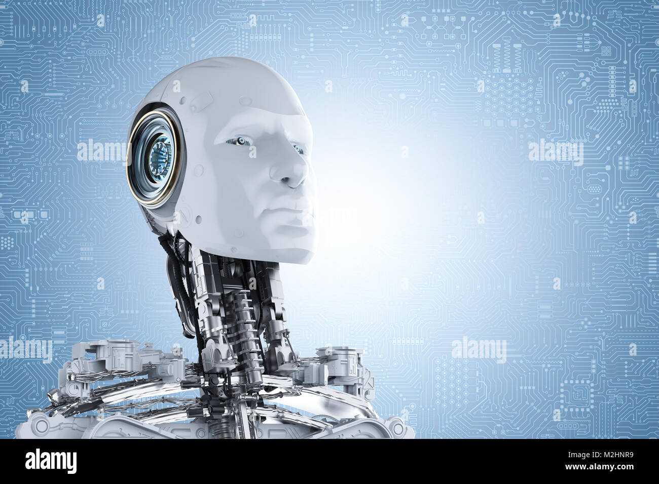3d rendering humanoid robot on blue circuit background Stock Photo - Alamy