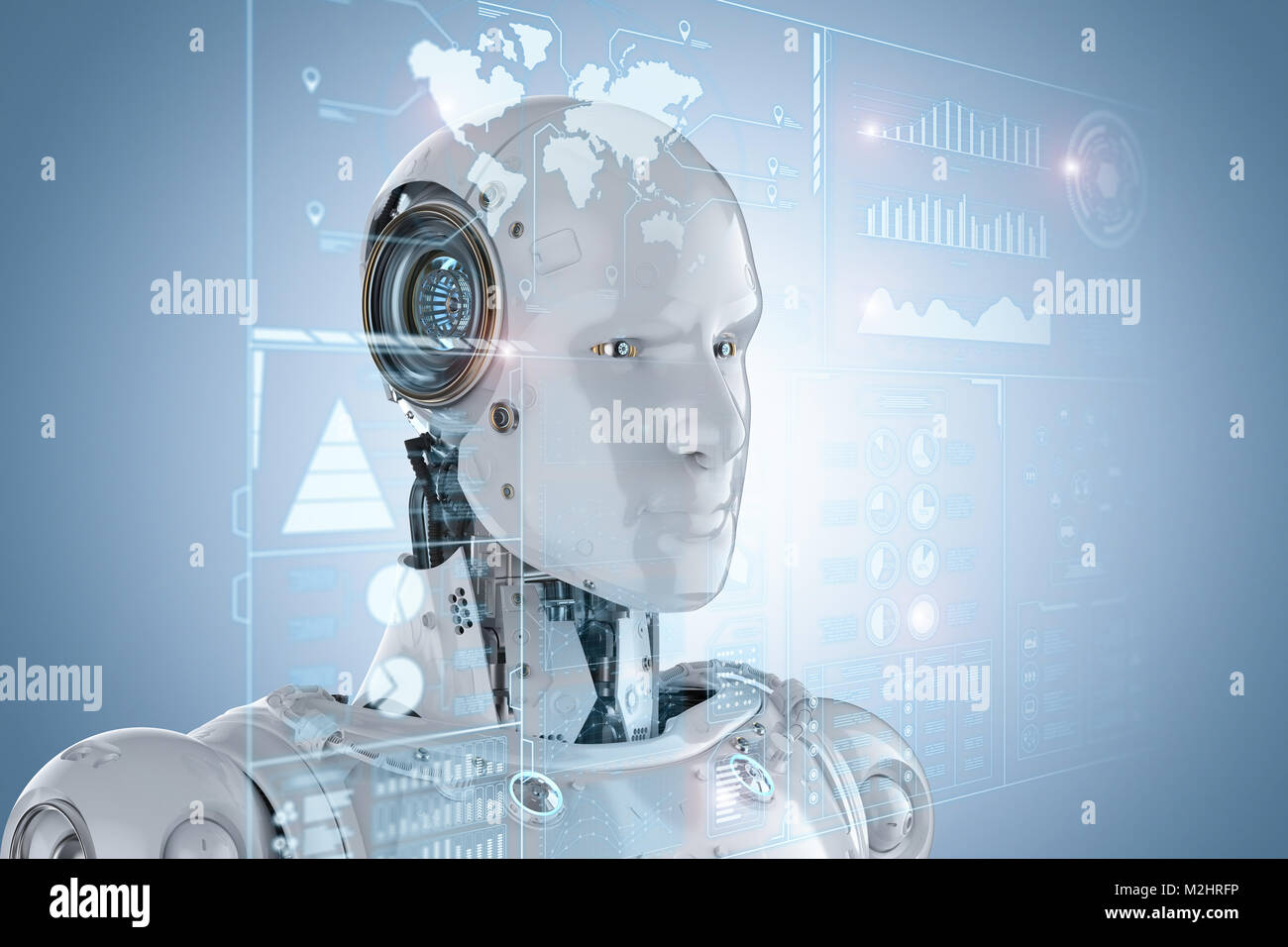 3d rendering humanoid robot with digital graphic display Stock Photo - Alamy