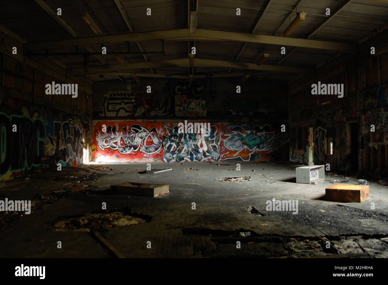 dark abandoned sports hall Stock Photo - Alamy