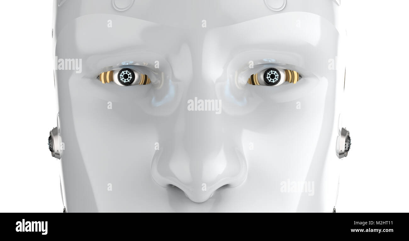 3d rendering humanoid robot face close up isolated on white Stock Photo ...