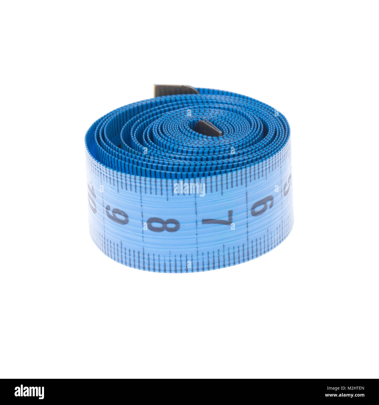 Blue measuring tape isolated on white background Stock Photo - Alamy