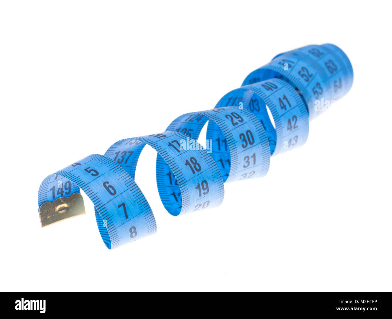 Blue measuring tape isolated on white background Stock Photo - Alamy