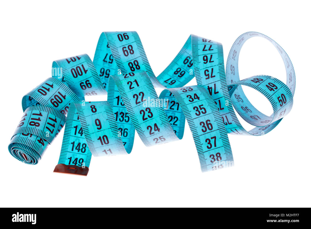 Blue measuring tape isolated on white background Stock Photo - Alamy