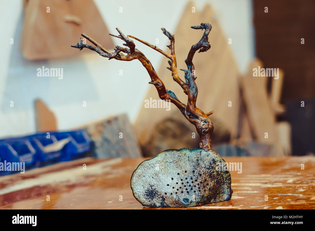 Dried Tree With Roots on the table as decoration Stock Photo - Alamy