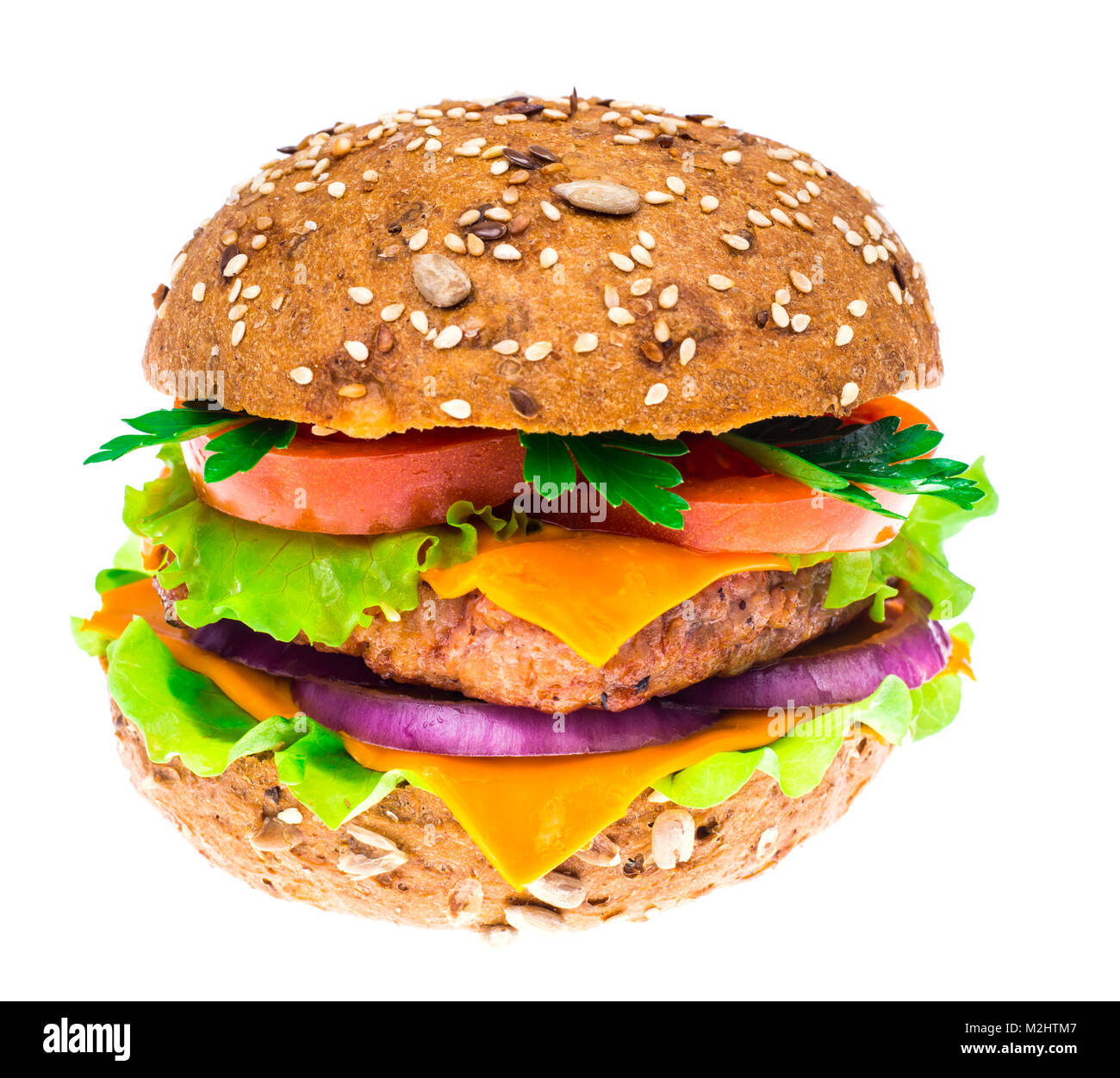 Burger with whole wheat bread isolated on white Stock Photo - Alamy