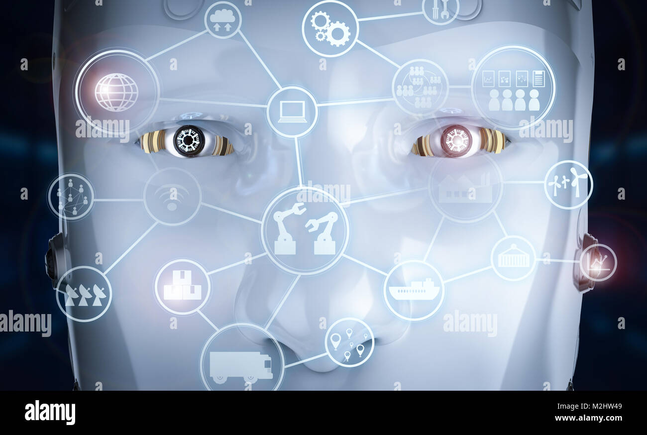 3d rendering humanoid robot with digital graphic display Stock Photo - Alamy