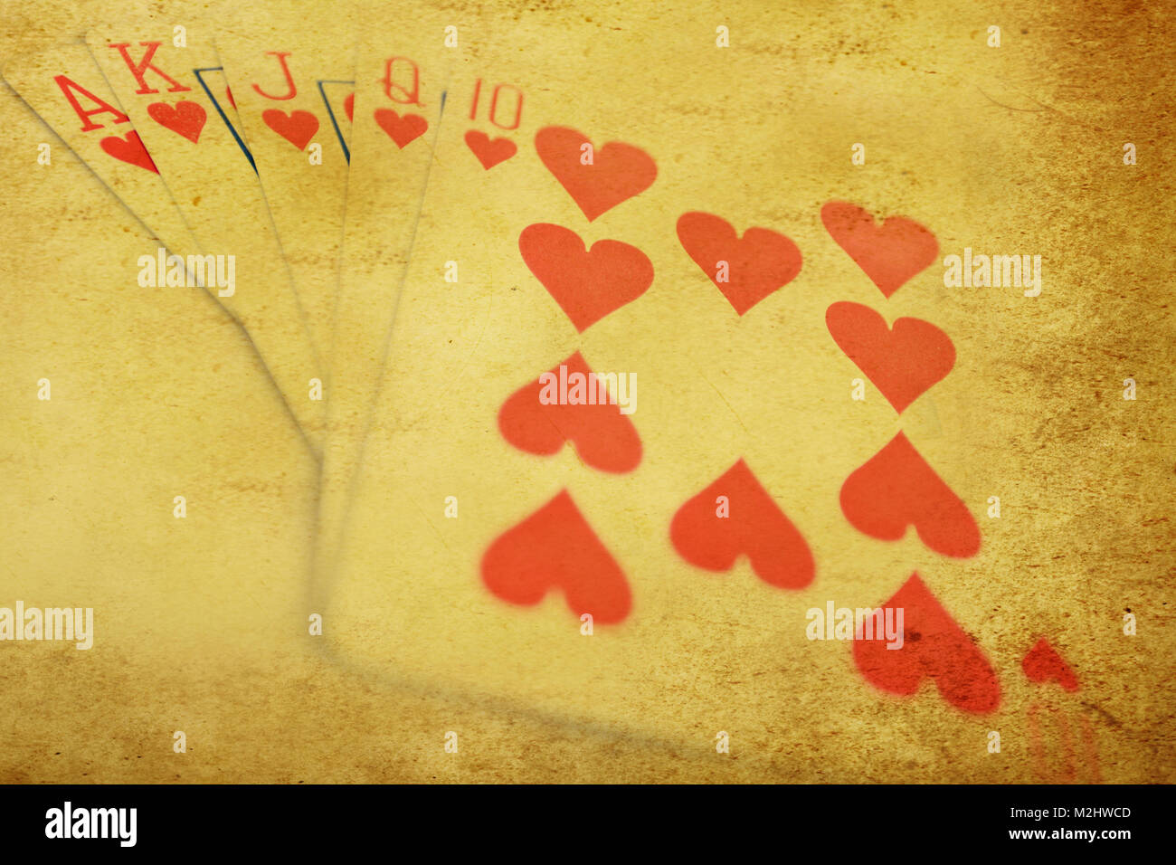 vintage gamble background with set of royal flush cards Stock Photo - Alamy