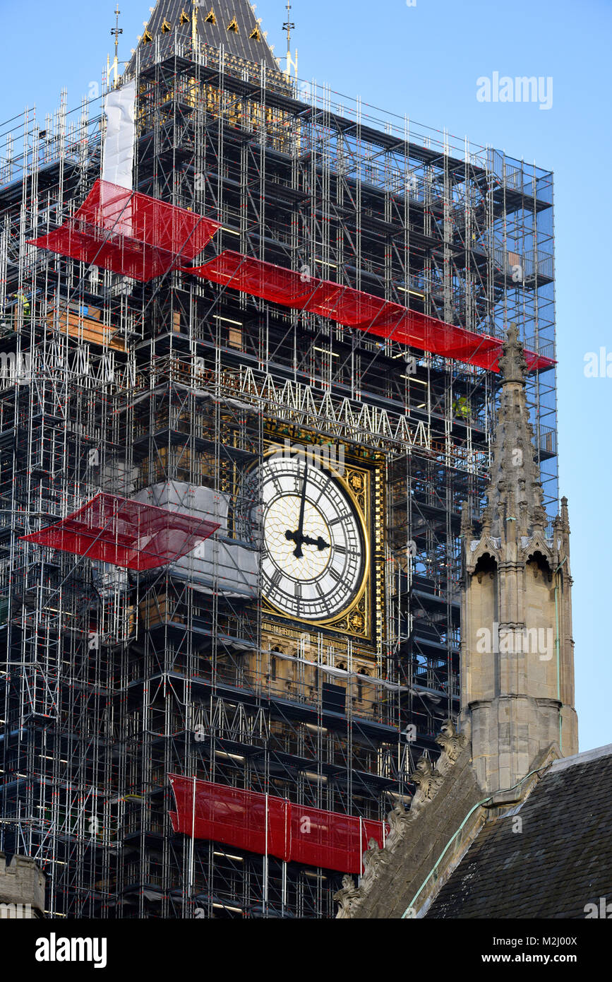 Scaffolding enveloping Big Ben Elizabeth Tower Palace of Westminster ...