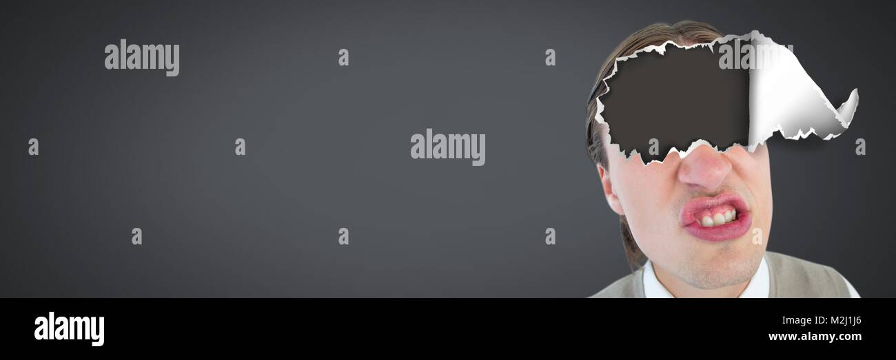 Man with torn paper on eyes Stock Photo - Alamy