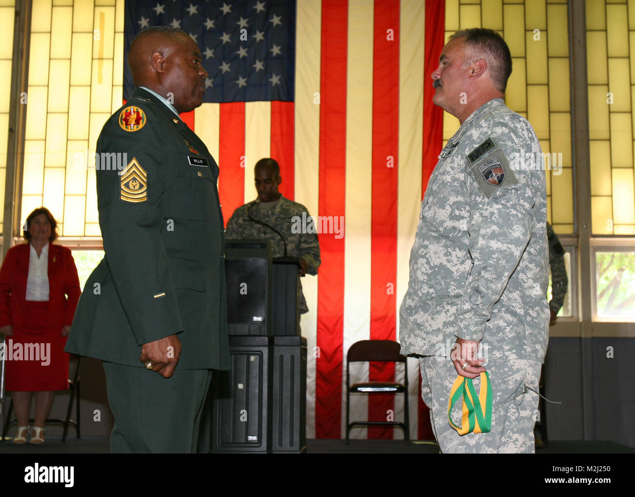 Command SGMT Tony Willis, of the 65th Support Group, receives the ...