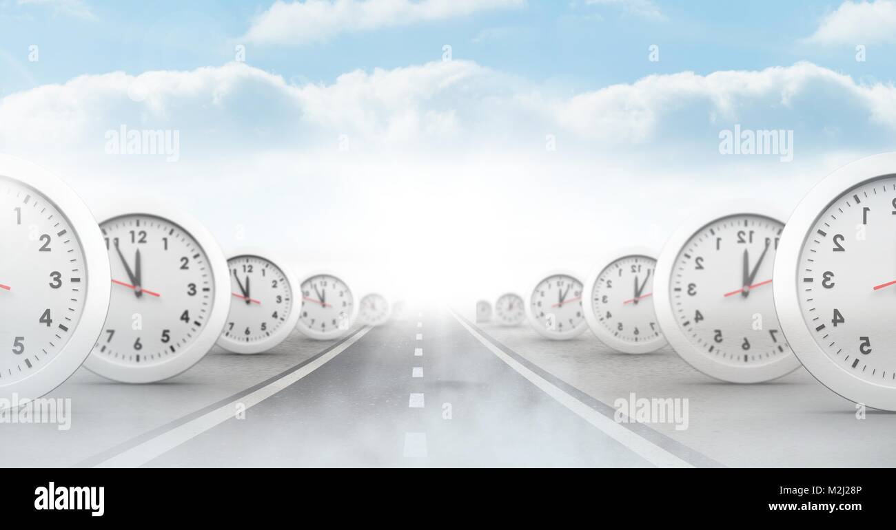time clocks on surreal road perspective Stock Photo - Alamy