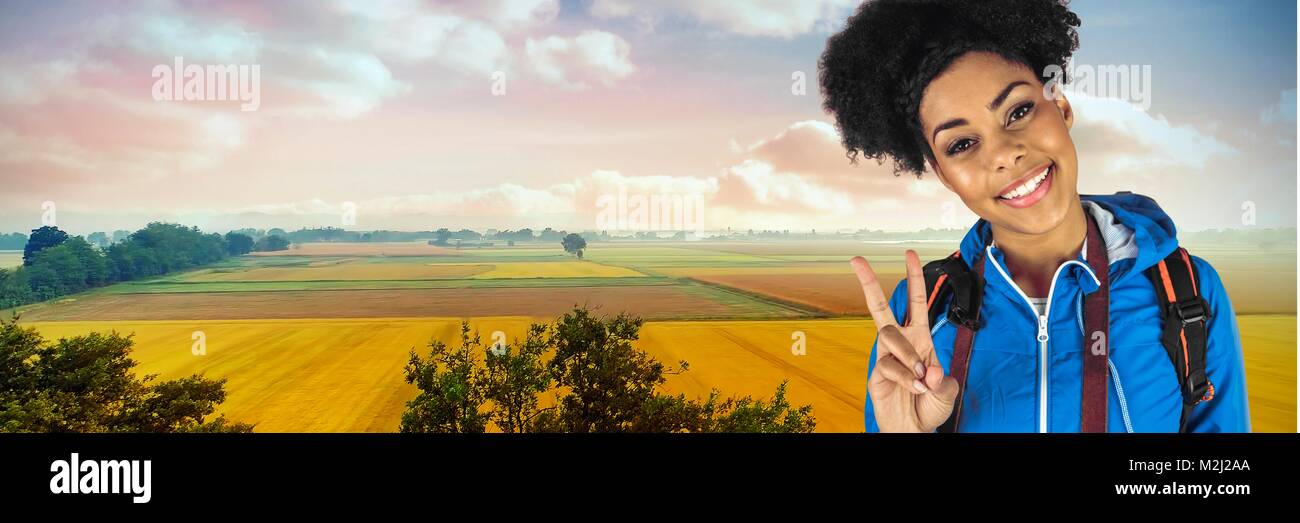 Woman Making Peace Sign High Resolution Stock Photography and Images ...