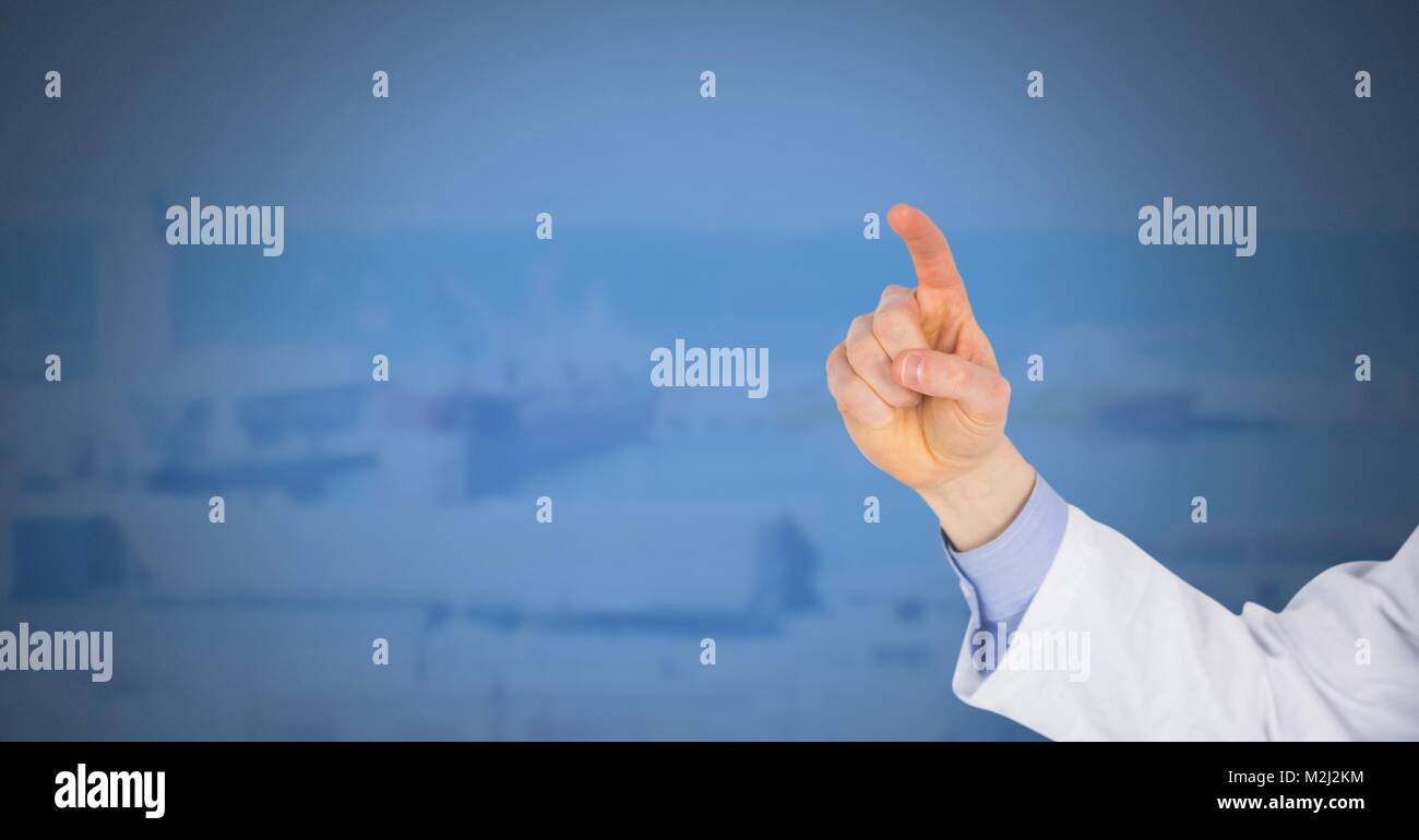 Laboratory Doctor Hand pointing with blue background Stock Photo - Alamy