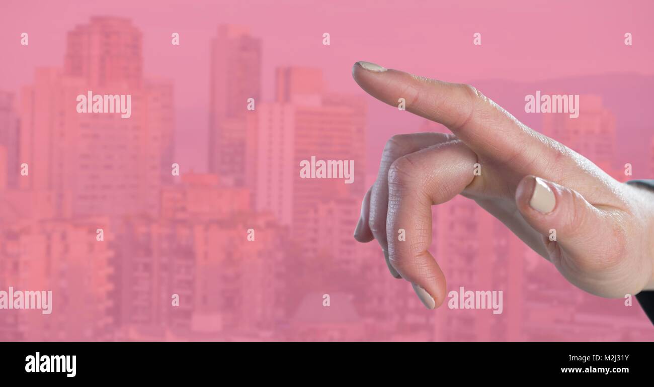 Hand pointing with pink background Stock Photo - Alamy