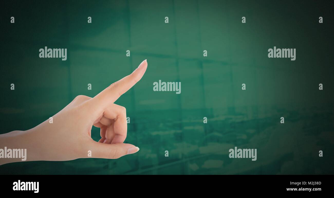 Hand pointing with green background Stock Photo - Alamy
