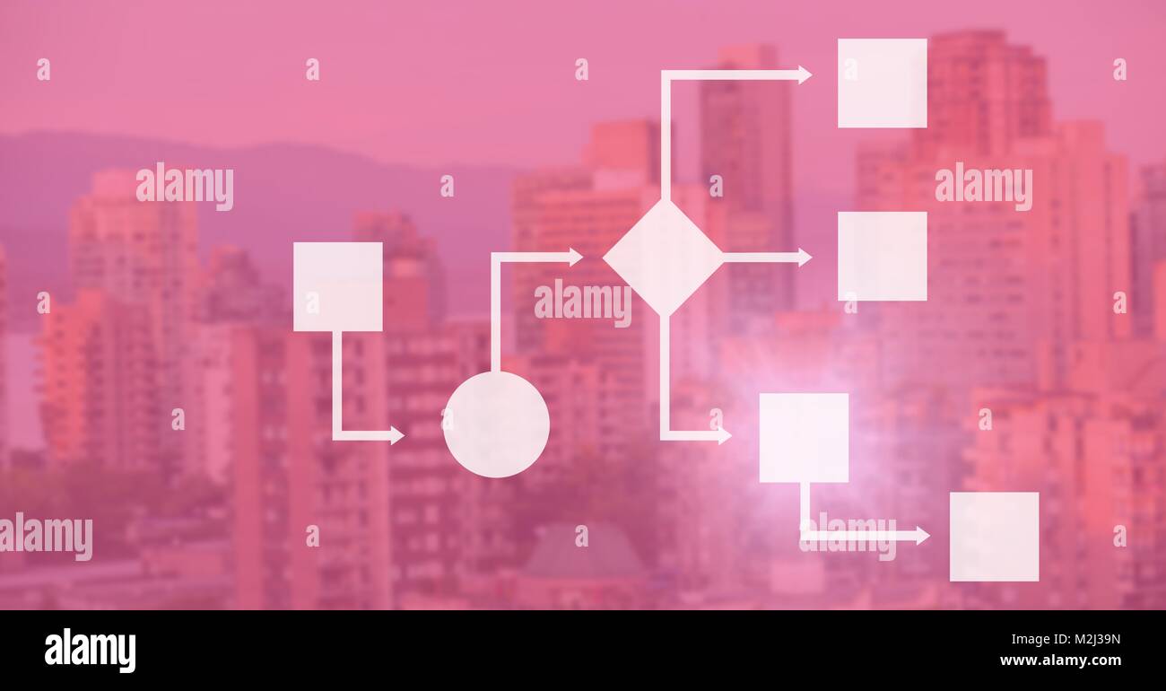 white wireframe with pink city background Stock Photo - Alamy