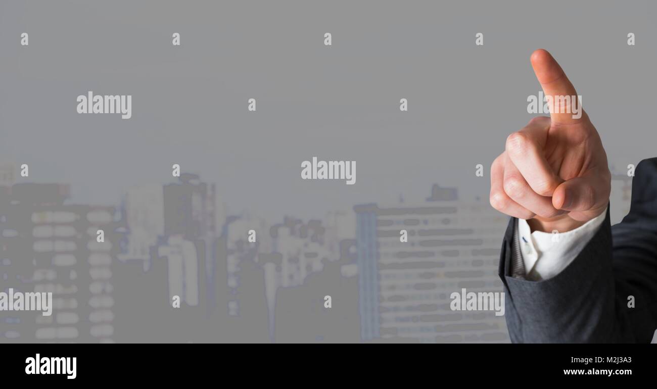 Hand pointing with grey background Stock Photo - Alamy