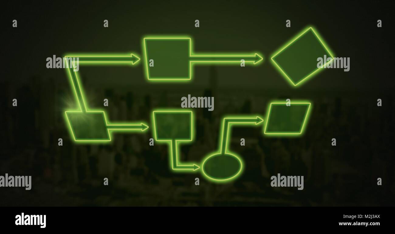 green wireframe with dark city background Stock Photo - Alamy