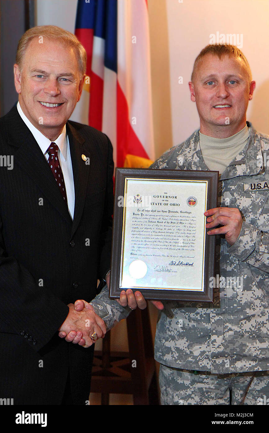 100513-A-5937M-012Ohio Gov. Ted Strickland shakes hands with Maj. Aaron ...
