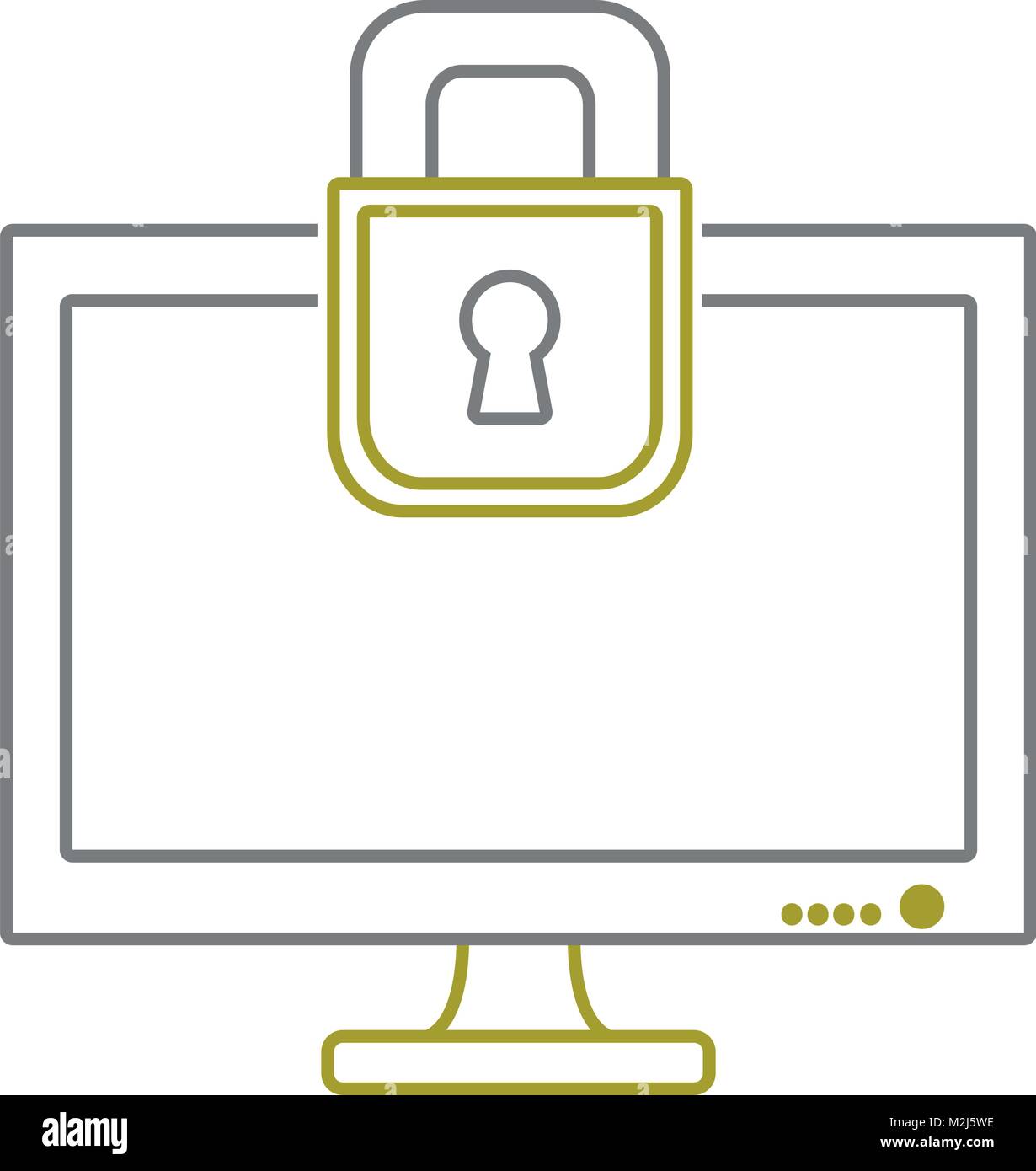 yellow line screen computer technology and padlock security Stock ...