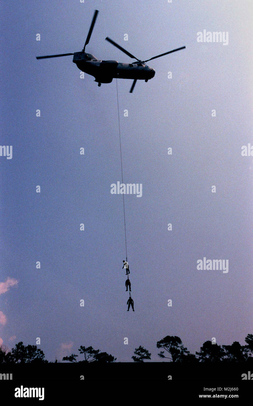 970911-M-1903W-002 U.S. Marines dangle from a CH-46 Sea Knight ...