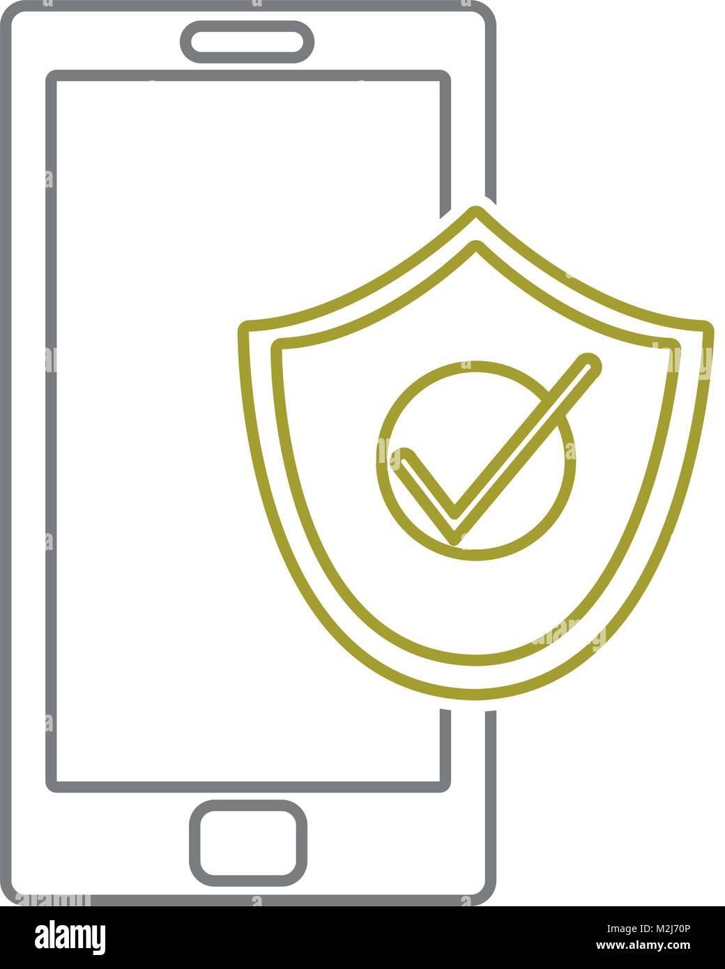 yellow line smartphone technology with shield security icon Stock ...