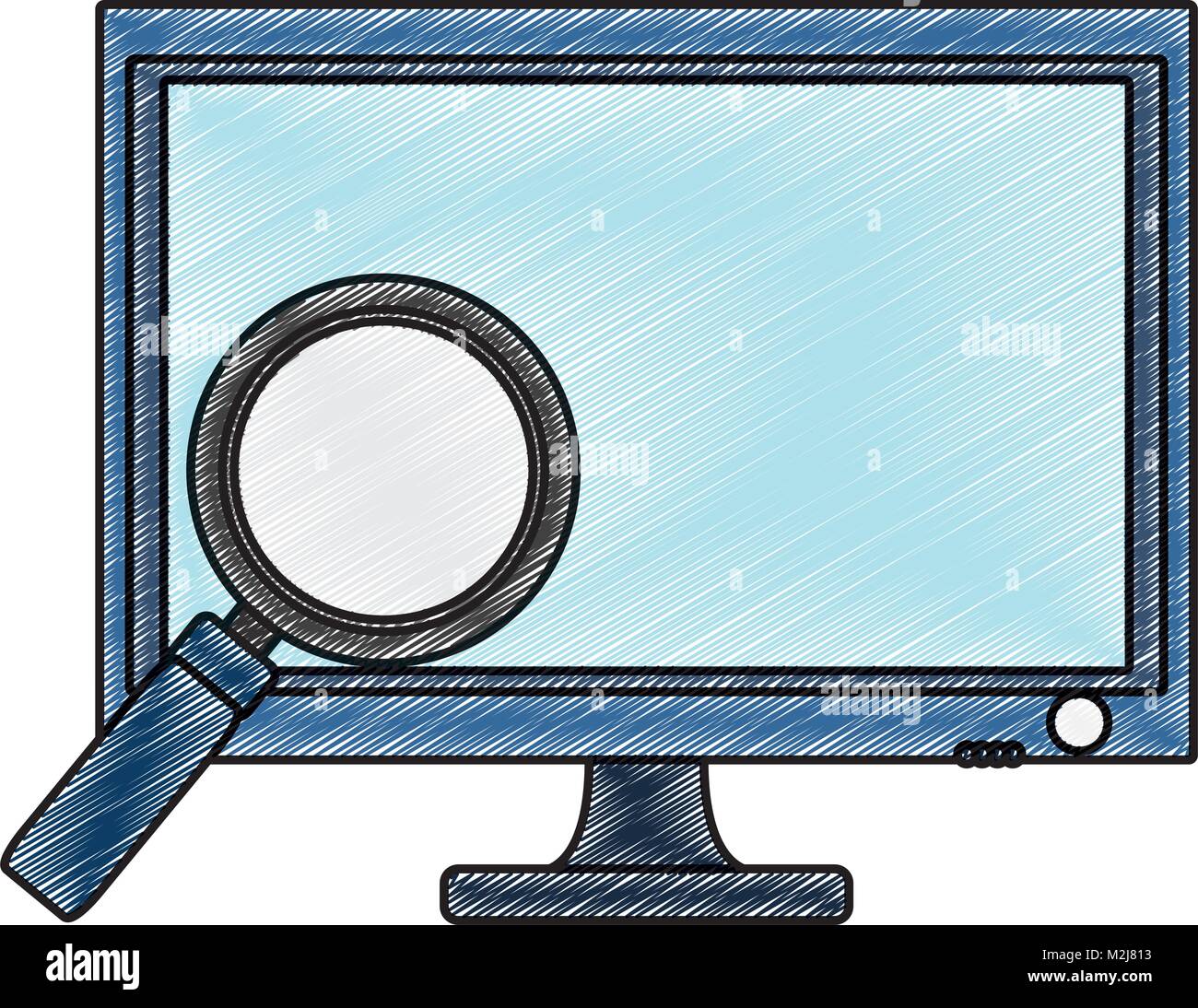 grated screen computer technology with magnifying glass Stock Vector ...