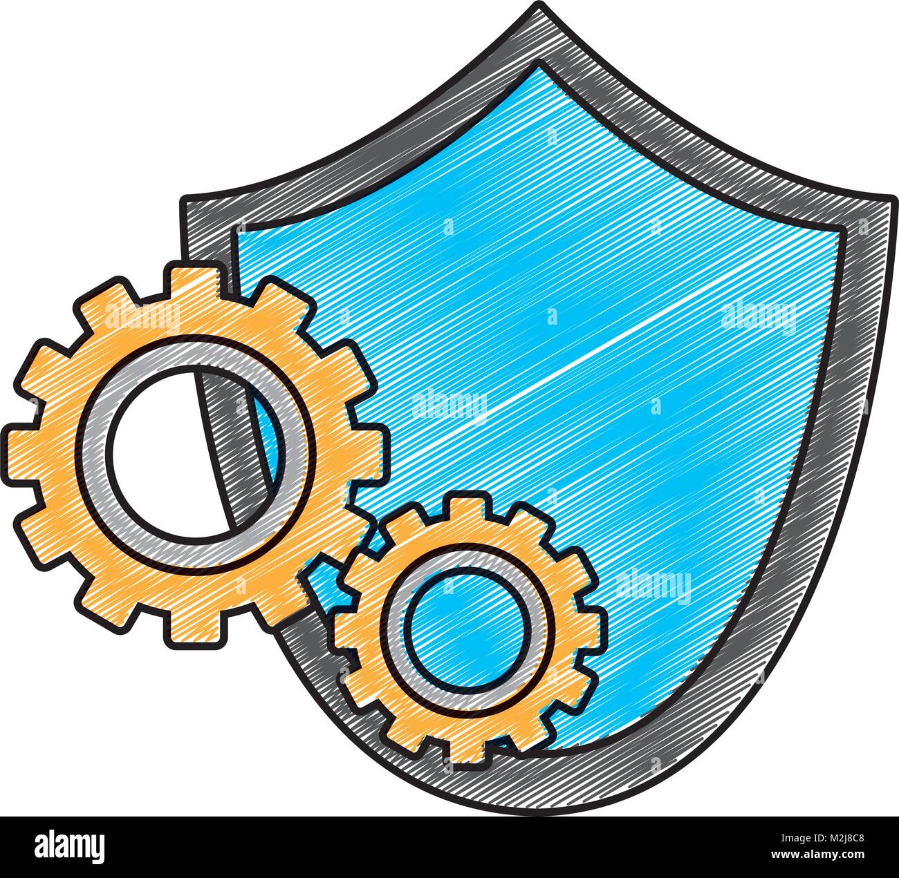 grated shield security with gear process industry Stock Vector Image ...