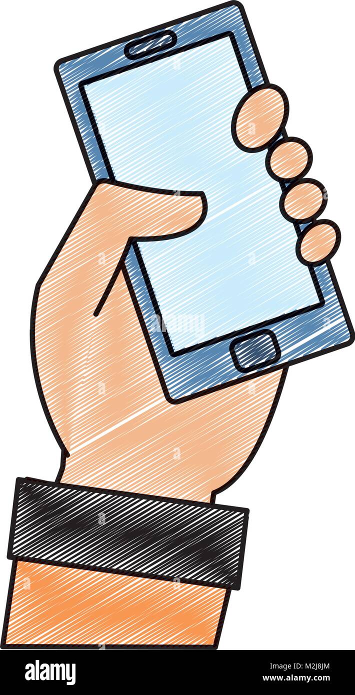grated hand with smartphone technology object icon Stock Vector Image & Art - Alamy