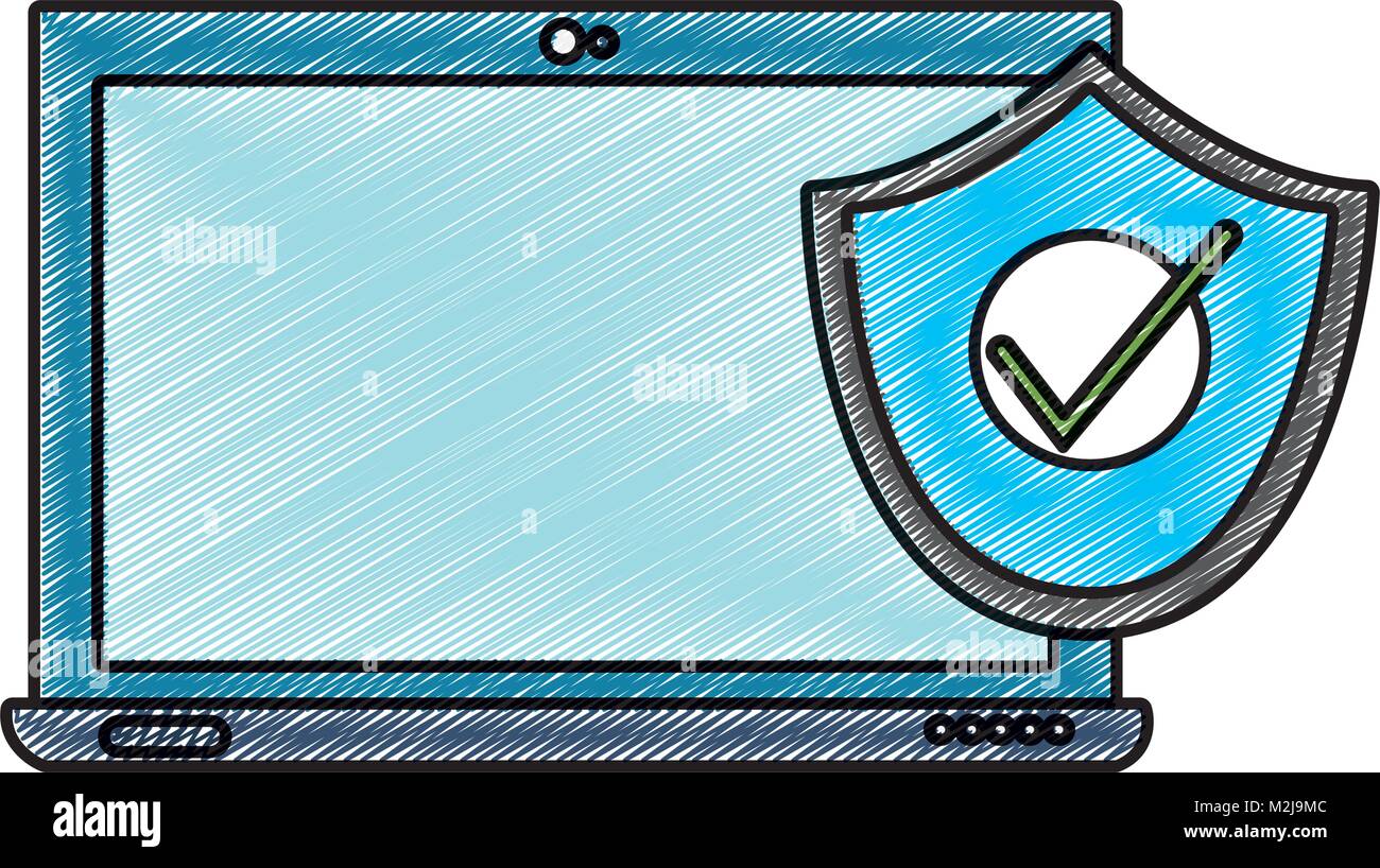 grated screen laptop technology with shield security Stock Vector Image ...