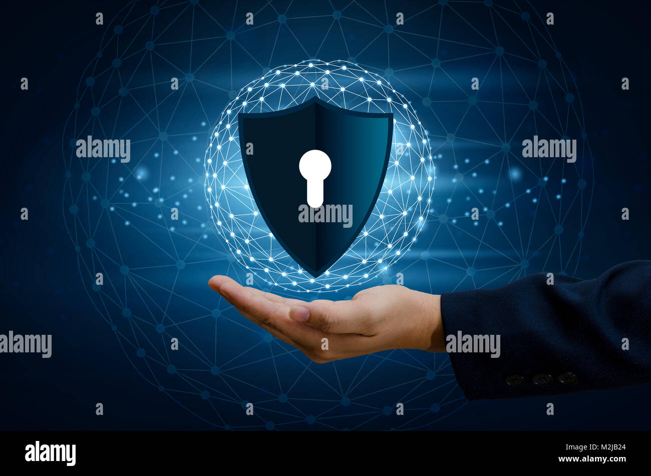 Earth polygon mesh planet World Businessmen shake hands to protect ...