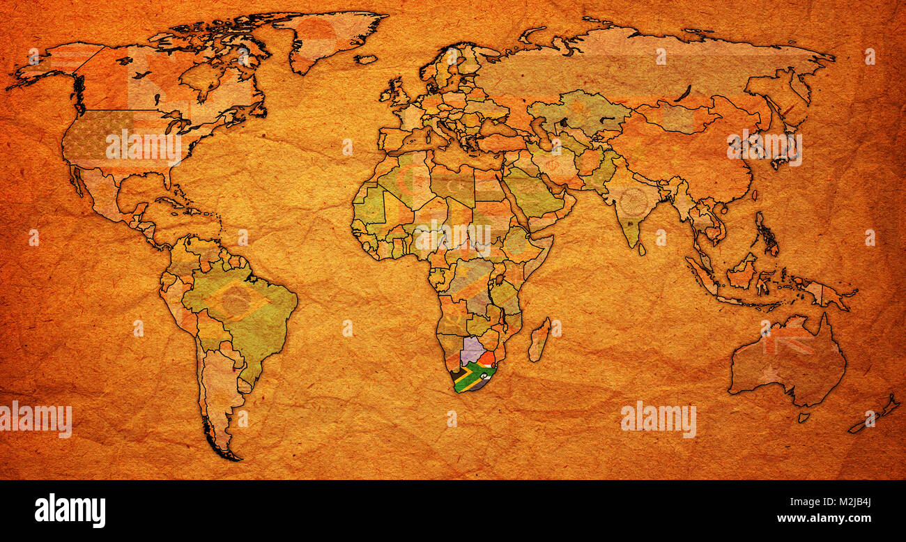Southern African Customs Union member countries flags on world map with ...