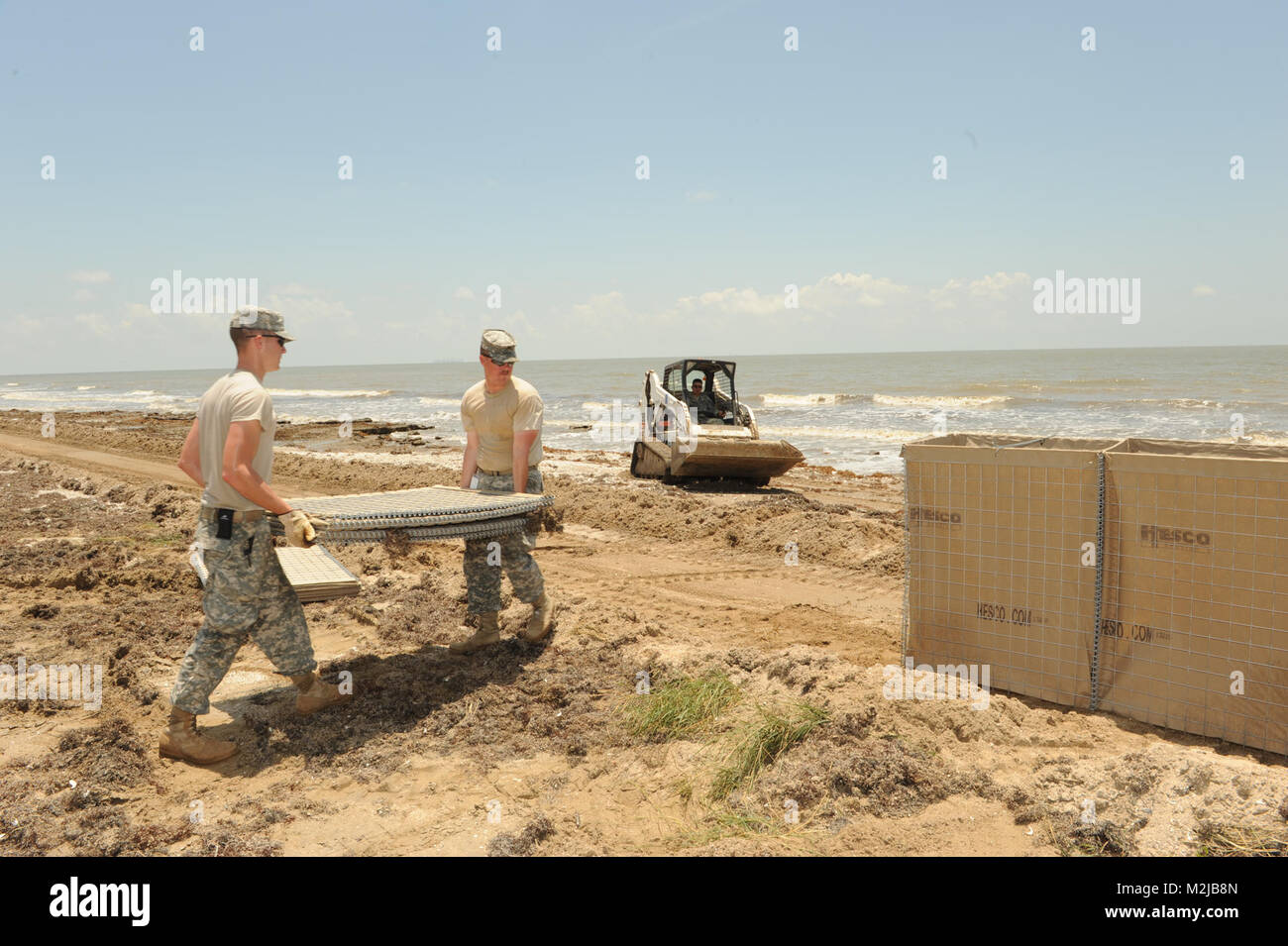 CAMERON, La. - Louisiana National Guardsmen construct a Hesco ...