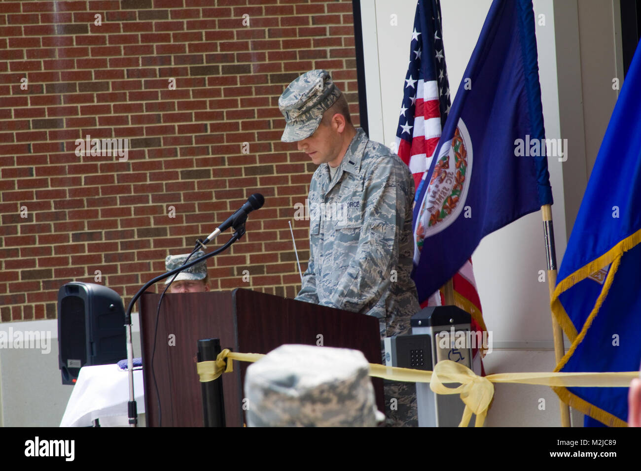 1st Lt. Matthew L. Pinegar performs master of ceremonies duties at a ...
