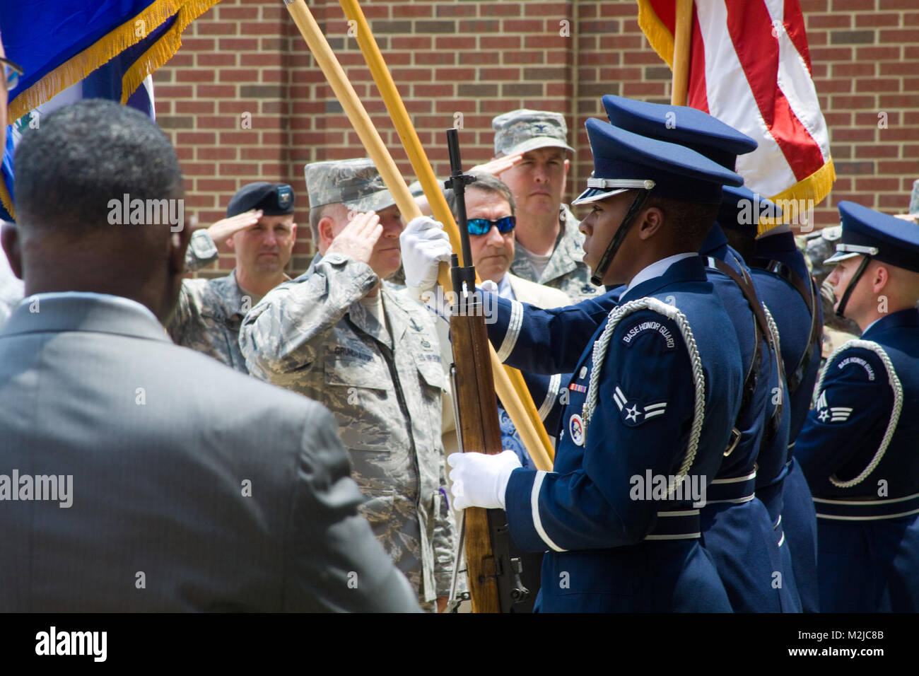 The Langley Air Force Base honor guard presents the colors at the ...