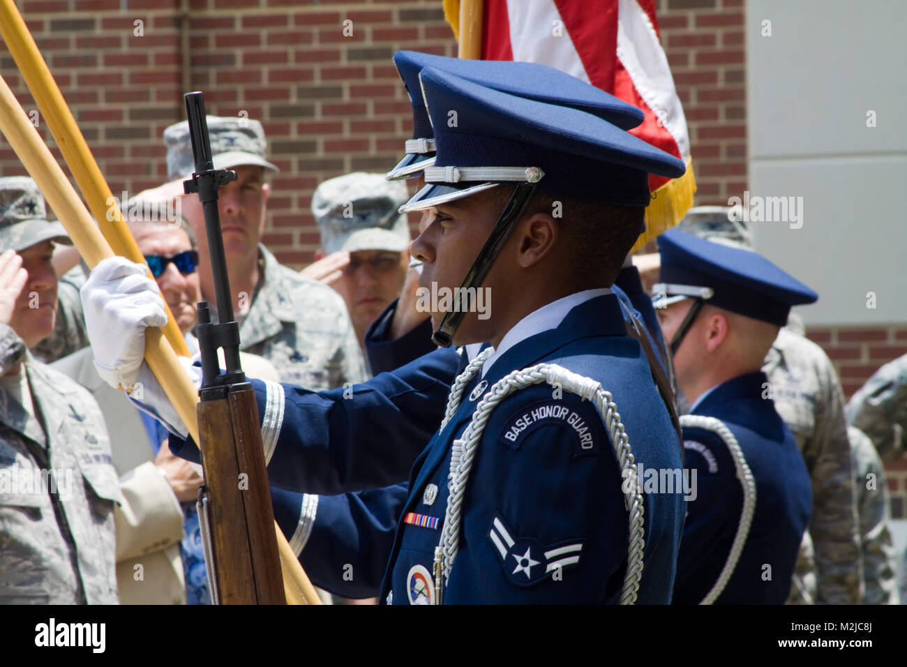 The Langley Air Force Base honor guard presents the colors at the ...