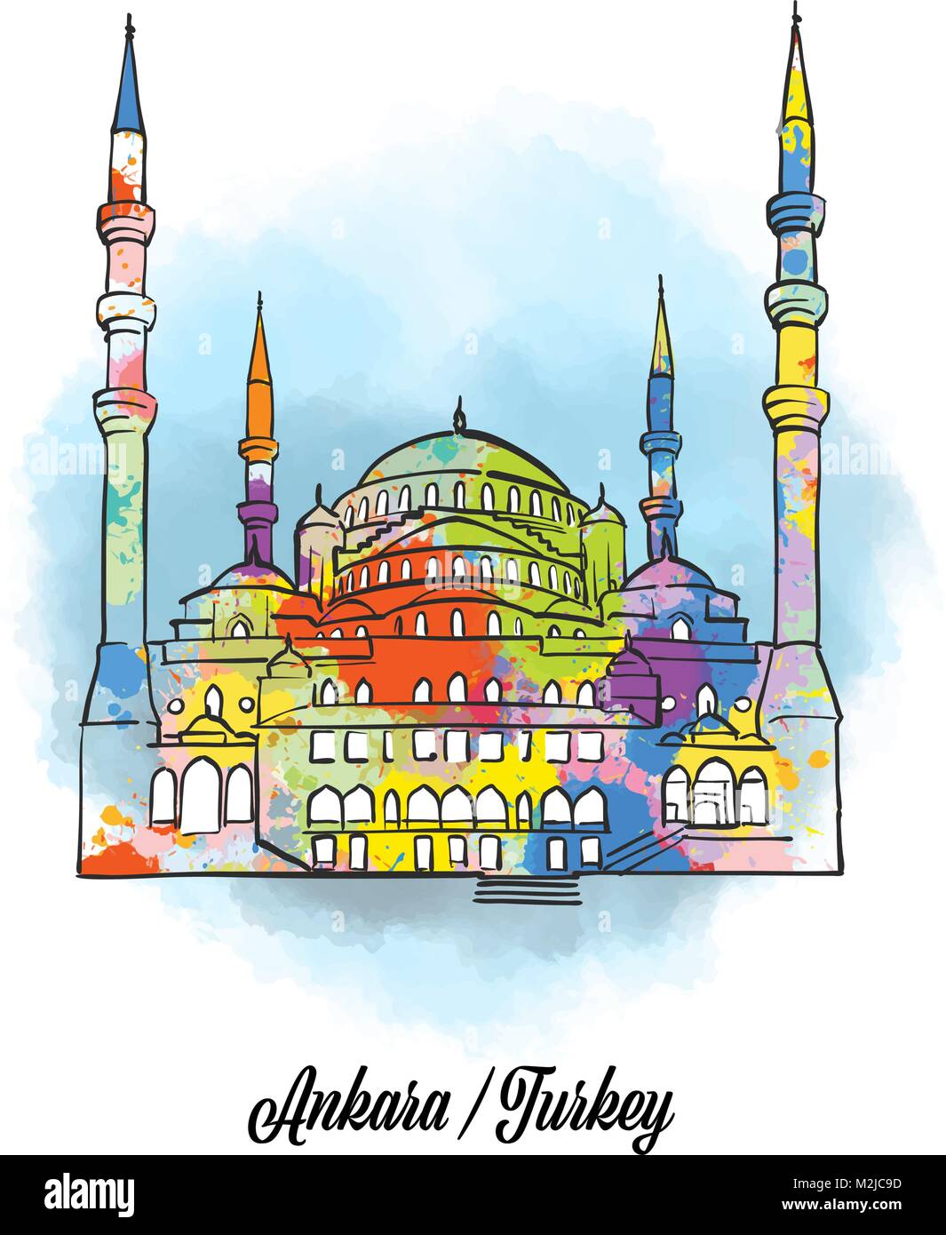Colorful ankara mosque sign. Hand Drawn Vector Illustration, Paint ...