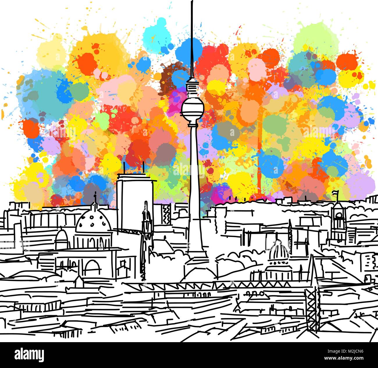 Colorful Berlin Skyline Sketch. Hand Drawn Vector Illustration, Paint ...