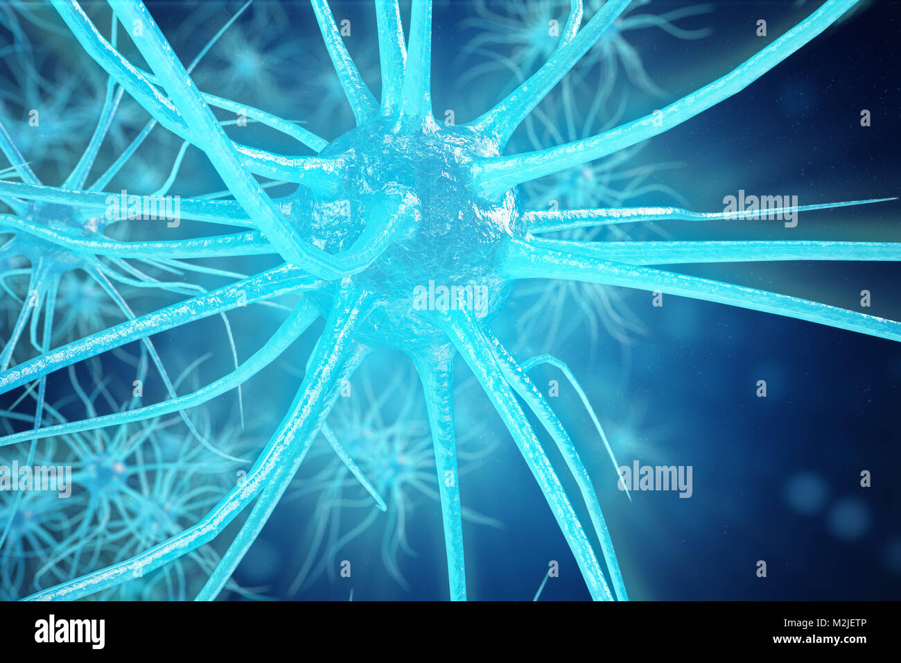 Conceptual illustration of neuron cells with glowing link knots ...